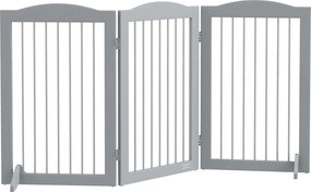 Skládací bezpečnostní bariéra PawHut, 3-panely pro psy, 2 podpěrné nohy, výška 80 cm, pro dveře, chodby, místnosti a schody, šedá | Aosom