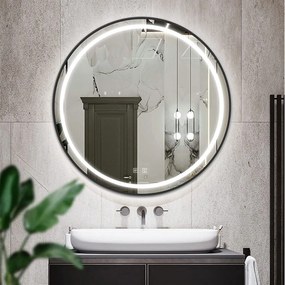 Kulaté dotykové zrcadlo s LED osvětlením MMJ Black 80 cm černé