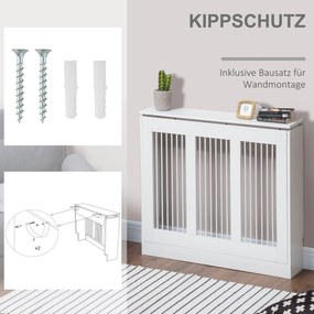 HOMCOM Bílý Kryt Radiátoru 90x18x84 cm MDF Moderní Design Vertikální Regál na Radiátor do Obývacího Pokoje a Ložnice