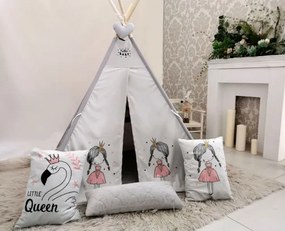 Lovegifts  Teepee stan pro děti Princezna 110x110cm šedý