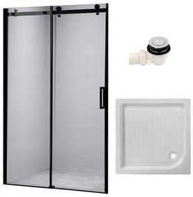 BPS-koupelny Posuvné sprchové dveře HYD-PD03B 100 černá/transparent pro instalaci do niky + vanička HYD-OSV-SXL02C bílá