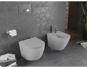 Mexen Lena WC mísa Rimless s WC deskou slim, duroplast, světle šedá matná, 30224061
