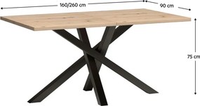 Jídelní rozkládací stůl, dub artisan/černá, 160-260x90x75 cm, KOLI