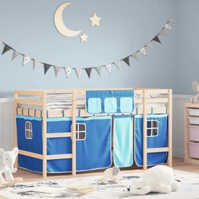 Dětská patrová postel se závěsy modrá 90 x 190 cm borovice,  3206974
