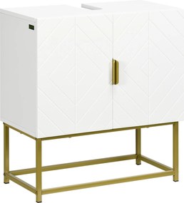 Kleankin Skříňka pod umyvadlo Koupelnový nábytek Moderní skříňka s 2 dveřmi a zlatými ocelovými nohama 60x30x65 cm Bílá | Aosom