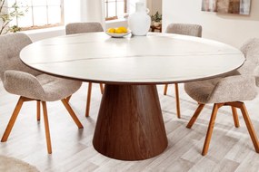 Invicta Hnědý jídelní stůl UNIQUE ø120 cm bílý mramor 45144