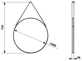 Sapho, ORBITER zrcadlo kulaté s koženým popruhem, o 50cm, černá mat, ORT050
