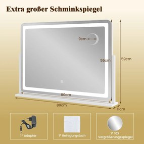Costway Kosmetické zrcátko s osvětlením velké kosmetické zrcátko s 10 x