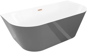 Mexen Oval Slim volně stojící přisazená vana 170 x 80 cm, bílá/šedá, přepad kartáčovaná měď - 52661708062-65