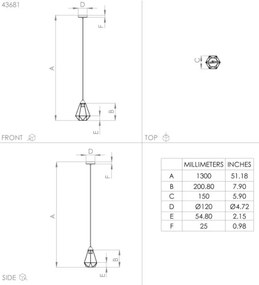 Eglo 43681 - Lustr na lanku TARBES 1xE27/60W/230V pr. 17,5 cm