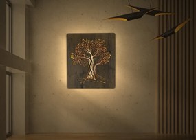 Li-Go "Olivovník" světelný obraz s baterií 70x80cm varianta ovládání: manuál/pohybové čidlo, provedení povrchu: dub