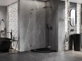 Mexen Lunar, L pravý výklopný pětiúhelníkový sprchový kout 90x90 cm, 8mm čiré sklo, profil grafit broušený, 831L-090P-090L-66-00-P