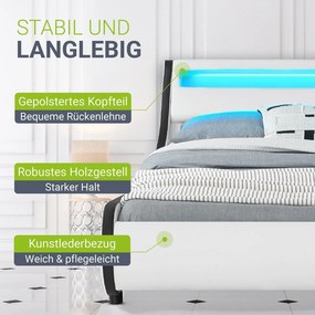 Juskys Čalouněná postel Valencia s LED osvětlením Barva: černá, Velikost: 140 × 200 cm