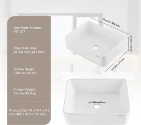 Moderní keramické umyvadlo 48,3 × 37,3 cm Koupelnová mísa na umyvadlo Bílá