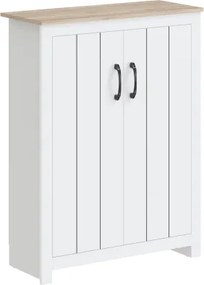HOMCOM botník 4 úrovně 12 párů, botník se 2 dveřmi a nastavitelnými policemi 80x32,8x105 cm, dub a bílá