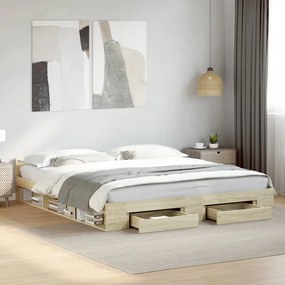 Rám postele se zásuvkami dub sonoma 200x200 cm kompozitní dřevo 3280722