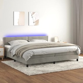 Box spring postel s matrací a LED světle šedá 200x200 cm samet,  3134363