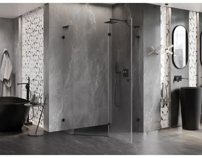Mexen Lunar, L sklopný pětiúhelníkový sprchový kout pravý 100 x 80 cm, 8mm čiré sklo, černý profil, 831L-100P-080L-70-00-P
