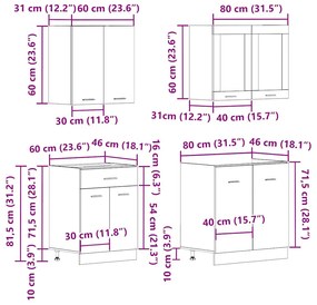 vidaXL 4dílná sada kuchyňských skříněk "Lyon" staré dřevo, umělé dřevo