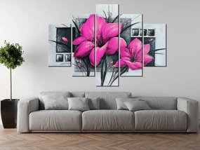 Gario Ručně malovaný obraz Nádherné růžové Vlčí máky - 5 dílný Rozměry: 150 x 105 cm