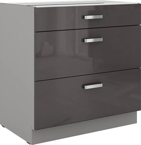 GREY gr | dolní skříňka 80 D 3S zásuvková | 80 cm | PREMIUM BOX | světle šedá/tmavě šedá lesk