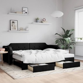 Válenda s přistýlkou a zásuvkami černá 90 x 200 cm textil 3197672