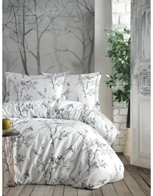 Bílé/šedé povlečení na jednolůžko z bavlny Renforcé 140x200 cm White Floral – Mila Home Luxury