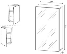 Koupelnová zrcadlová skříňka Vira, 38 cm, bílá