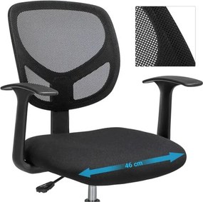 Ergonomická kancelářská židle s opěrkami, vysoká otočná židle s výškou sedáku 55-75 cm, černá