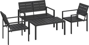 Outsunny Sada zahradního nábytku sedací souprava pro 4 osoby zahradní obývací pokoj s 2místnou pohovkou 2 křesla boční stolek lamelový design černý
