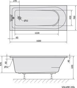 Polysan LISA obdélníková vana 160x70x47cm, bílá 86111