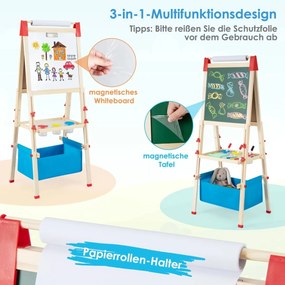 Costway 3 v 1 Dětský oboustranný stojan s magnetickou tabulí a tabulí, výškově