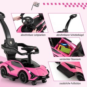 Costway 3 v 1 Lamborghini Push Car se světlomety a hudbou a – růžový