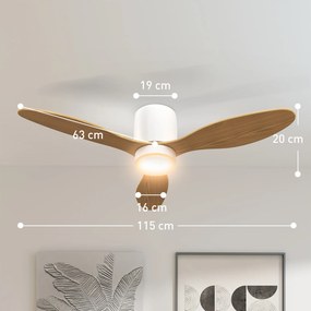 HOMCOM Stropní ventilátor s osvětlením a dálkovým ovládáním 50W, tichý a převratitelný stropní ventilátor 115cm se 3 lopatkami, 6 rychlostí, nastavit…
