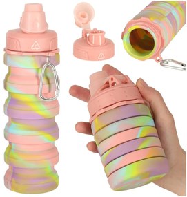 Creative Corner Láhev na vodu bidon silikonová skládací s rukojetí sportovní 500ml duhová