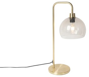 Moderní stolní lampa mosazná s kouřovým stínítkem - Maly