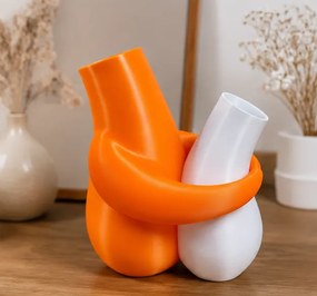 váza, sada 2 ks, styl klasický, plast, 12/15x5/6 cm, oranžová/bílá, Dekorino VD0260017