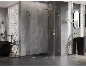 Mexen Lunar, L pravý půlkruhový sprchový kout 100 x 80 cm, 8mm čiré sklo, zlatý matný profil, 833L-100P-080L-55-00