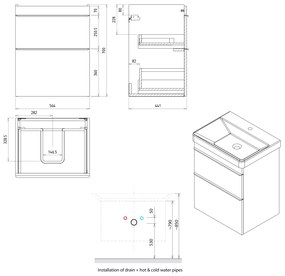 Sapho Sapho, SITIA umyvadlová skříňka 56,4x70x43,4cm, 2x zásuvka, bílá matná, SI060-3131