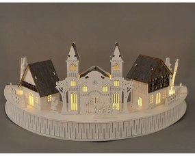 Dřevěná svítící LED dekorace Vesnička s kostelem, 40 x 17 x 20 cm, půlkruh