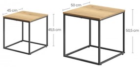 Set dvou čtvercových konferenčních stolků - dubové (černé nohy)