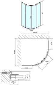 Polysan EASY LINE čtvrtkruhová sprchová zástěna 900x900mm, sklo BRICK EL2638