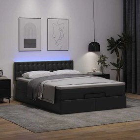 Osmanský postel s matracemi&amp;LED černá 140 x 190 cm umělá kůže 3312152