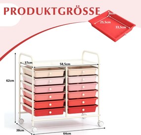 Costway Pojízdný vozík s 12 stohovatelnými zásuvkami a úložným prostorem