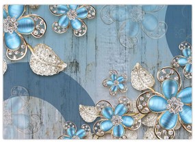 Skleněný obraz - Modré květy (70x50 cm)