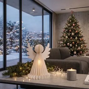 Solight LED anděl bílá / Papírová dekorace / 2x LED / Časovač / 37 cm