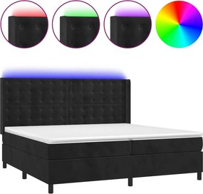 Box spring postel s matrací a LED černá 200x200 cm samet 3139825