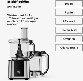 Klarstein Verosteel kuchyňský robot s mixérem | Hnětení, šlehání a odšťavňování | 1200 W | 2 l/1,75 l