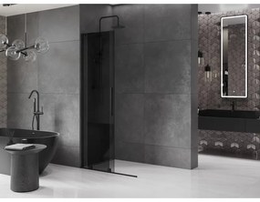 Mexen Velar L, posuvná sprchová zástěna Walk-in 100 x 200 cm, 8mm šedé sklo, černá matná, 871-100-003-43-70