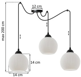 Závěsné svítidlo Riffle Round Spider, 3x bílé skleněné stínítko, b